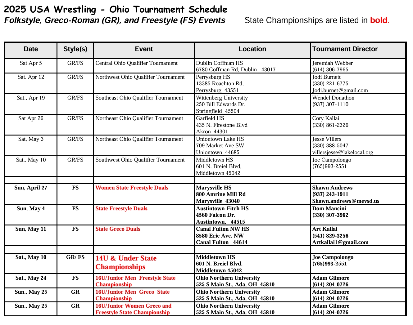 All Ohio Tournaments Flyer